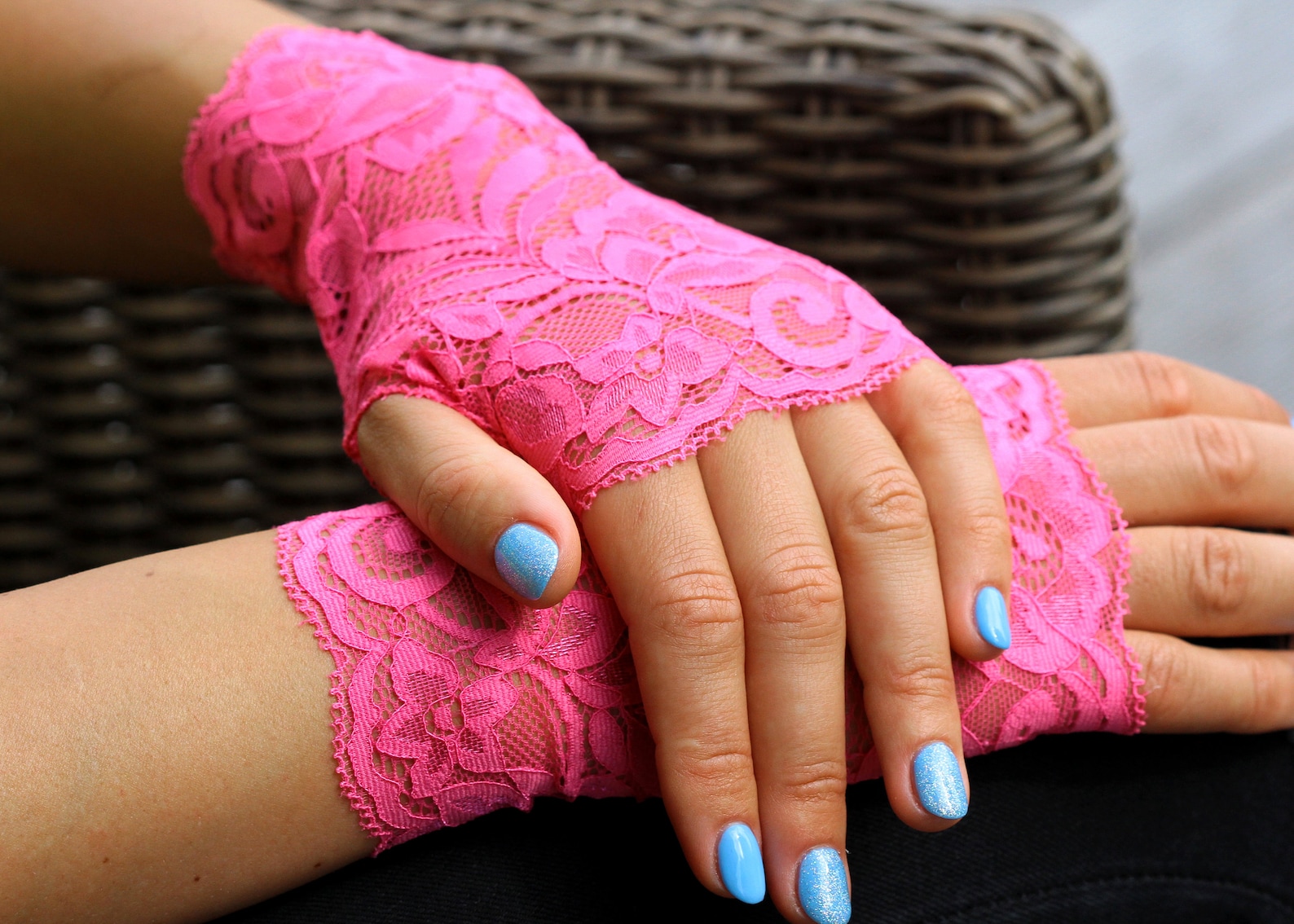 Bridal Gloves. Lace Gloves in Pink. Stretch Lace Gloves. Fingerless ...