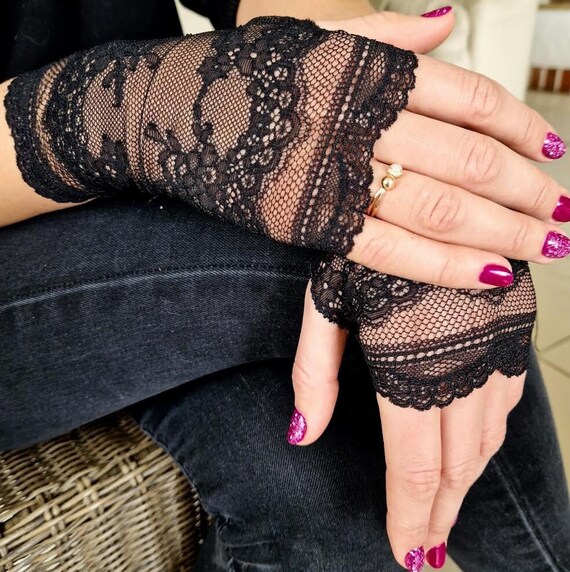 Black Lace Gloves. Stretch Lace Gloves. Fingerless Lace Ggloves. Costume Gloves. Gift for Her. Etsy Ireland