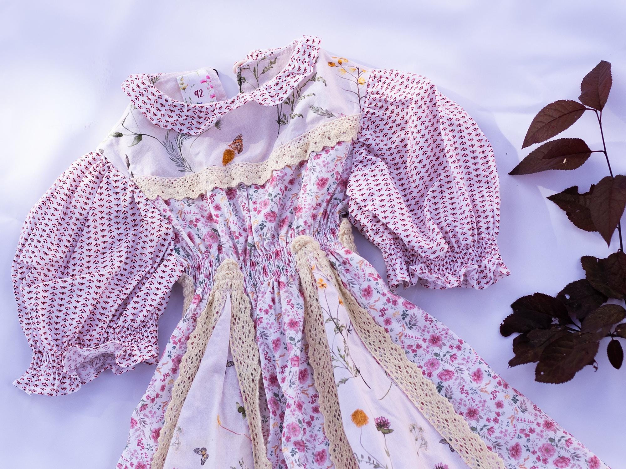 Patchwork Dress With Puffed Sleeves - Etsy