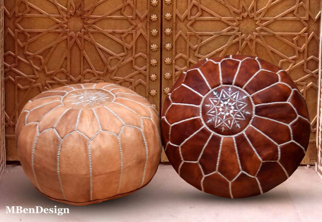 Set of 2 Home Embroidered Pouf Round Furniture Moroccan - Etsy