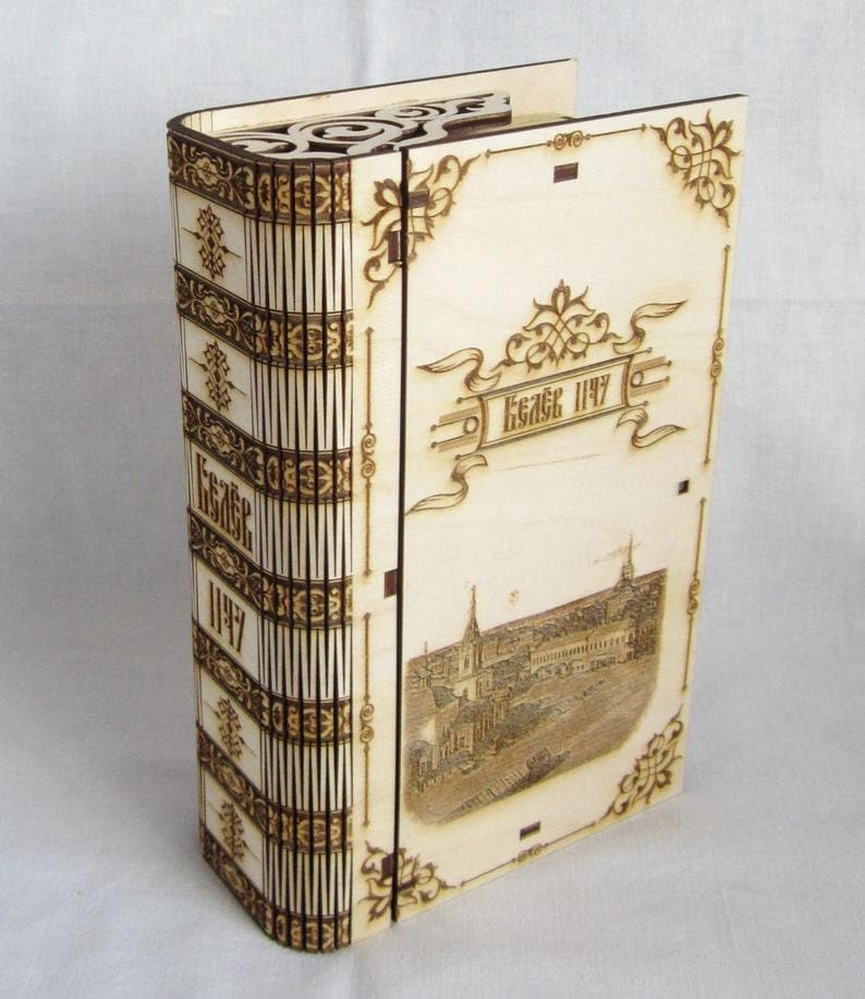 Laser Cut Engraved Wooden Book Shape Box With Lid File Png, Svg, Sdr ...