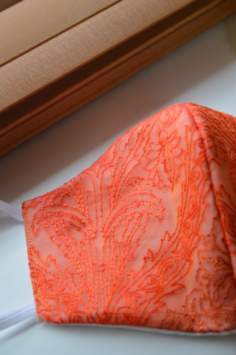 Orange Thread Embroidered Indian Face Mask - Etsy