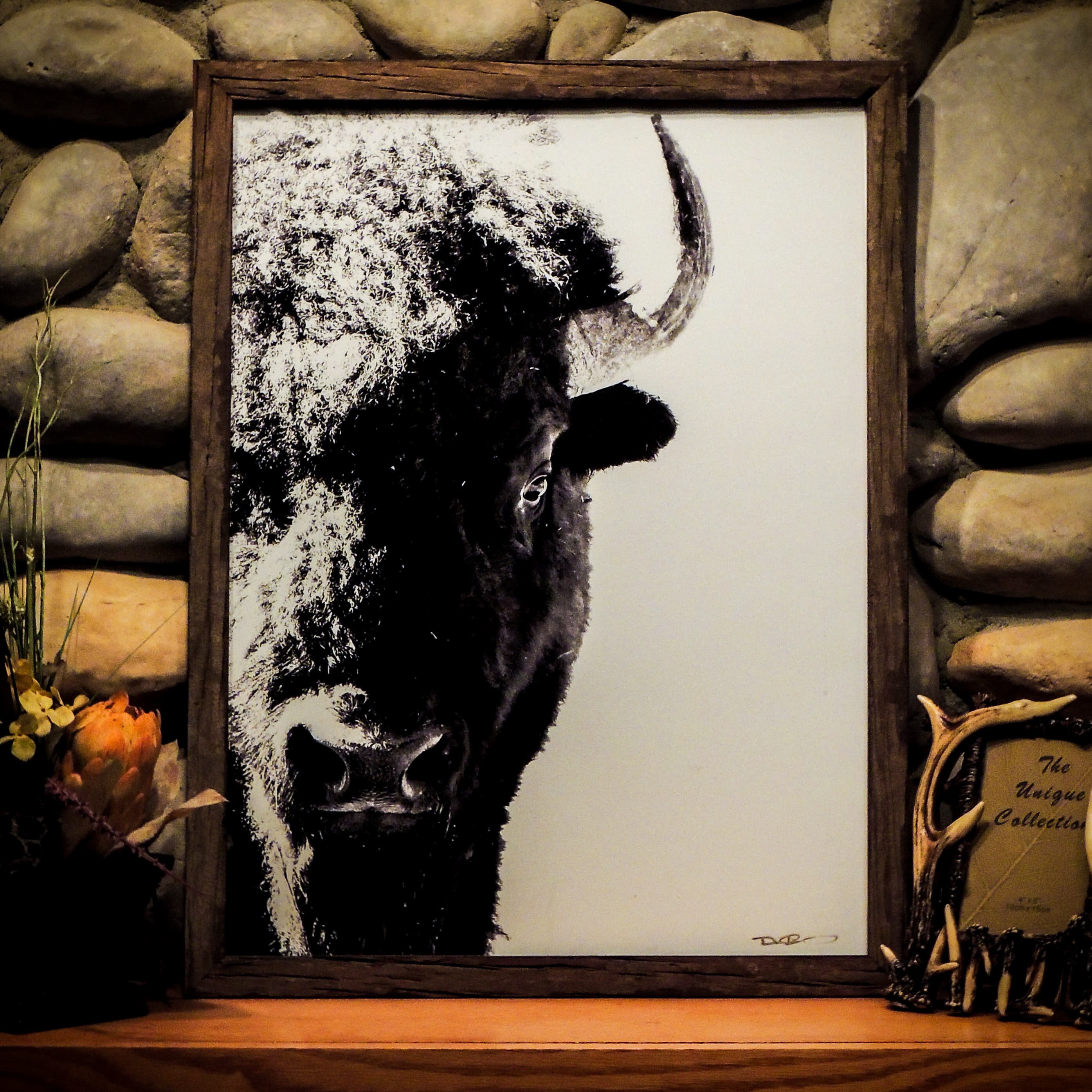 18x24 Black and White Half Face Bison Rustic Wood Frame - Etsy