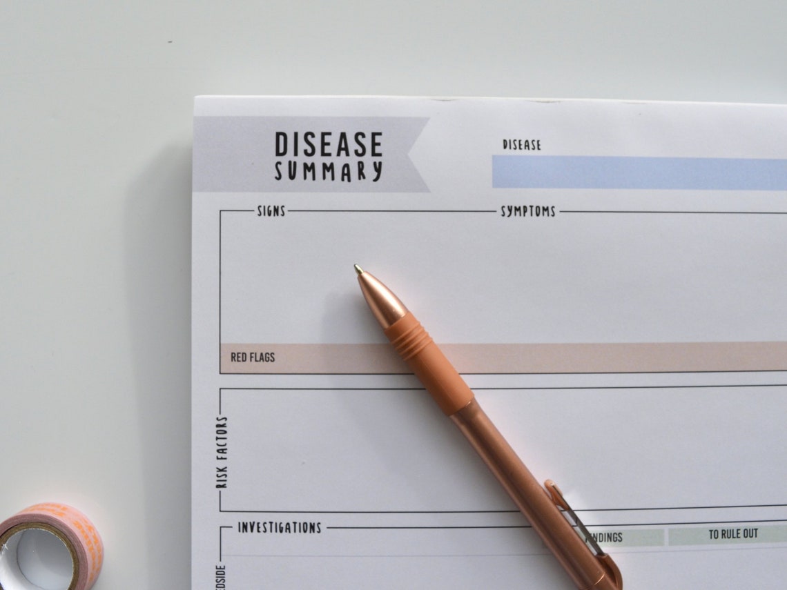 A4 Disease Summary Notepad for Medical Students, Nursing Students ...