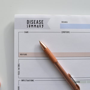 A4 Disease Summary Notepad for Medical Students, Nursing Students ...