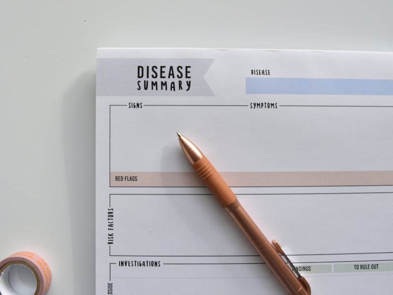 A4 Disease Summary Notepad for Medical Students, Nursing Students ...