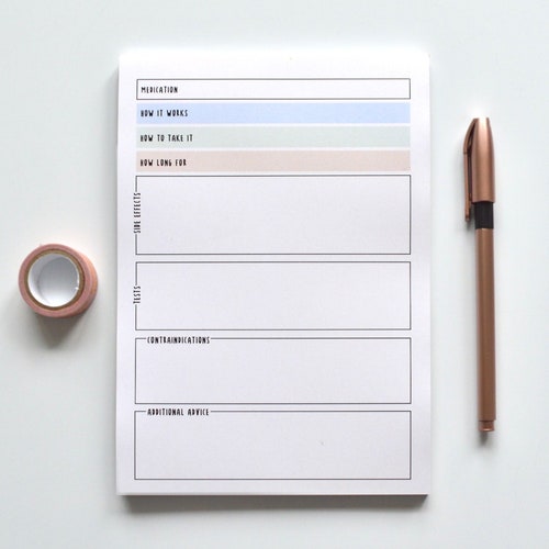 Medication Summary Notepad for Medical Students Pharmacy - Etsy UK