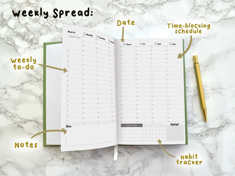 A5 Undated Weekly Planner 2026 Diary - Gift Journal Organiser ...