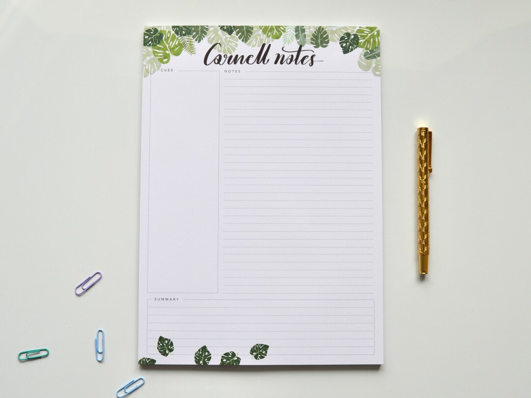 Monstera A4 Cornell Notepad | Student Notepad Template, Gifts for ...