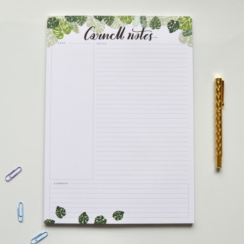 Monstera A4 Cornell Notepad Student Notepad Template Gifts - Etsy UK