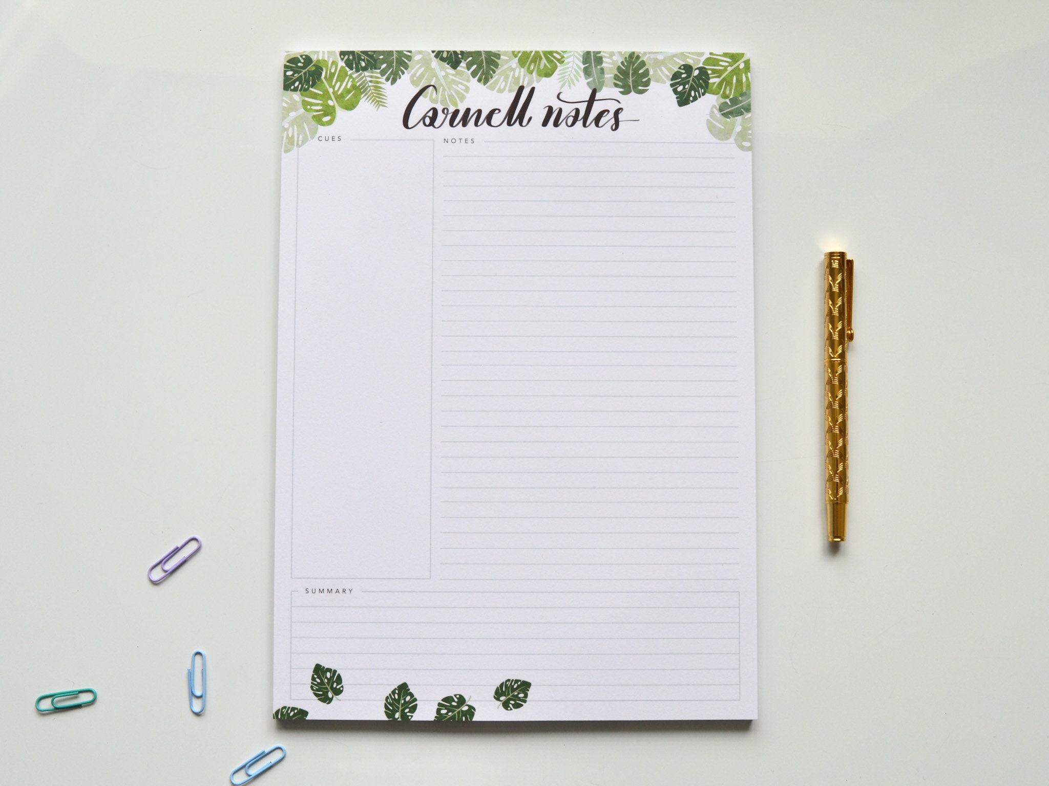 Monstera A4 Cornell Notepad Student Notepad Template Gifts - Etsy