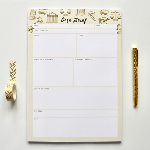 Law Case Brief A4 Notepad Law Student Case Notes Template | Etsy UK