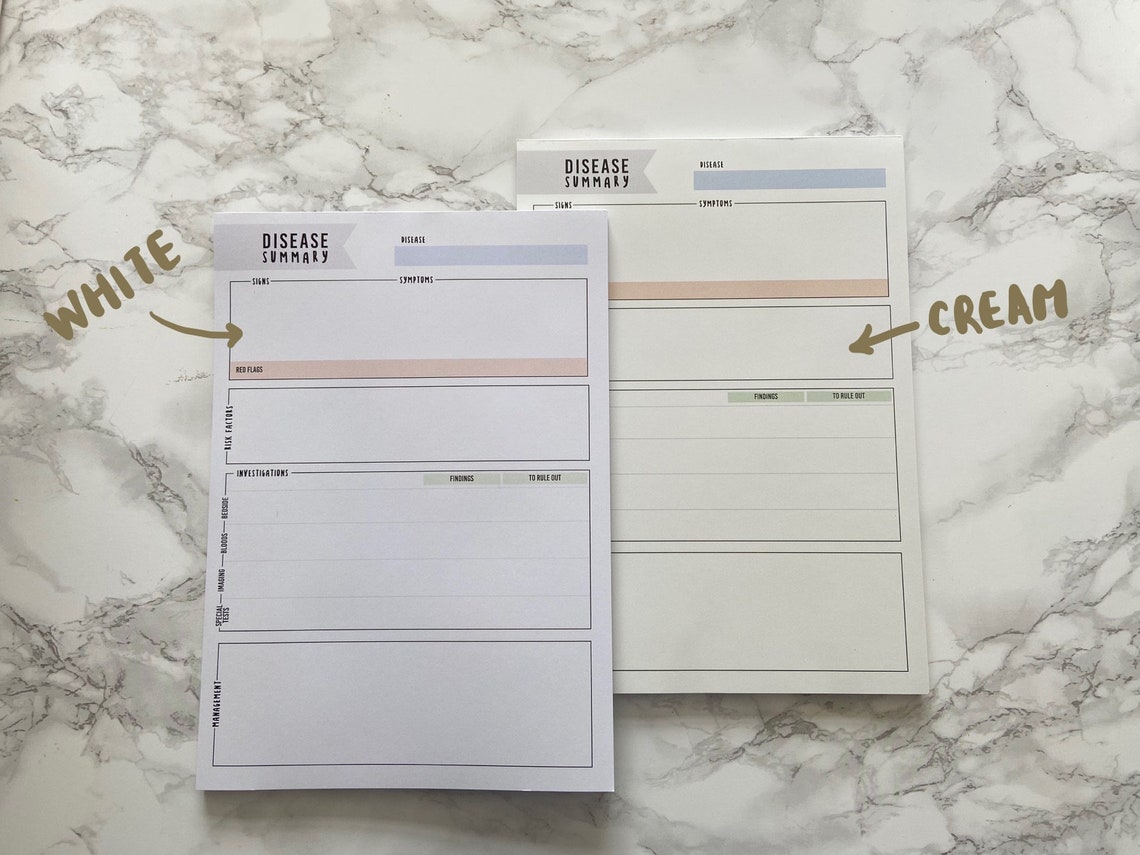 A4 Disease Summary Notepad for Medical Students, Nursing Students ...
