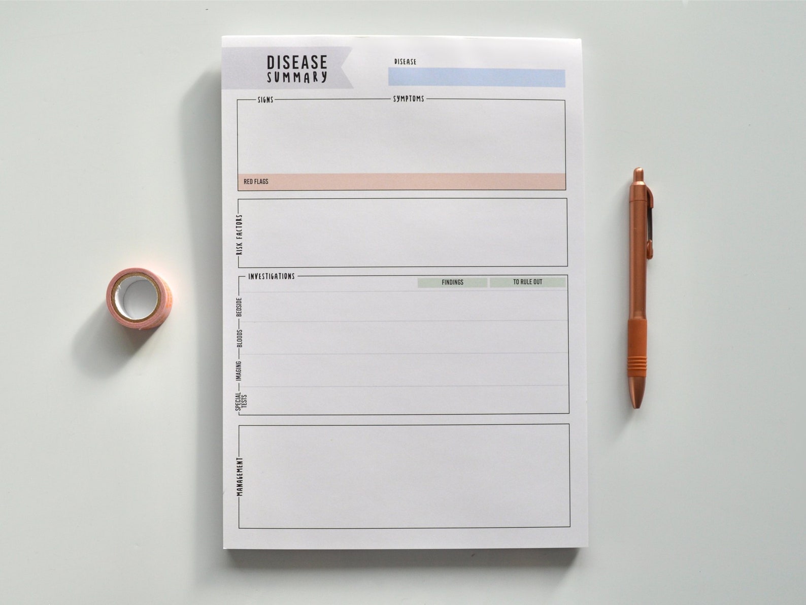 A4 Disease Summary Notepad for Medical Students, Nursing Students ...