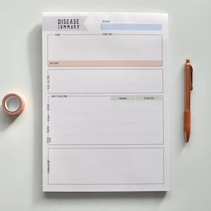 A4 Disease Summary Notepad for Medical Students, Nursing Students ...