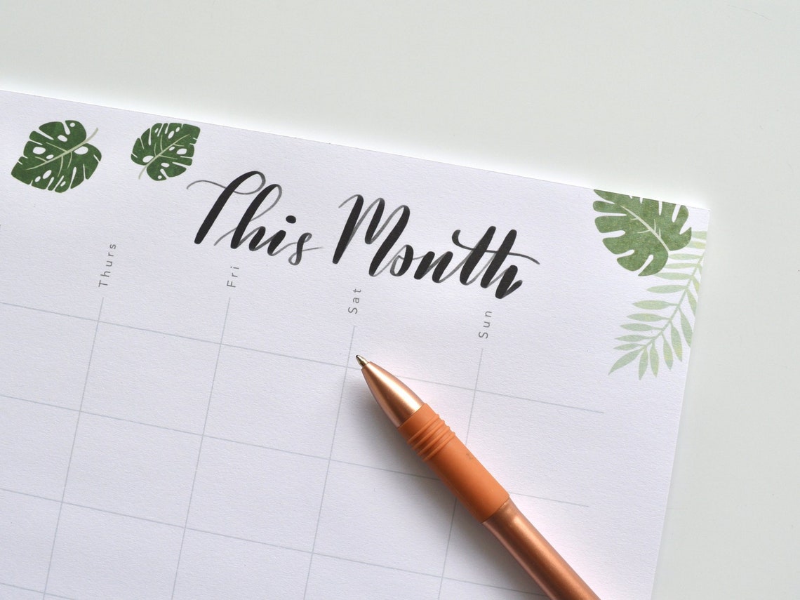 Monstera A4 Monthly Desk Planner Pad Leaf Monthly Planner | Etsy