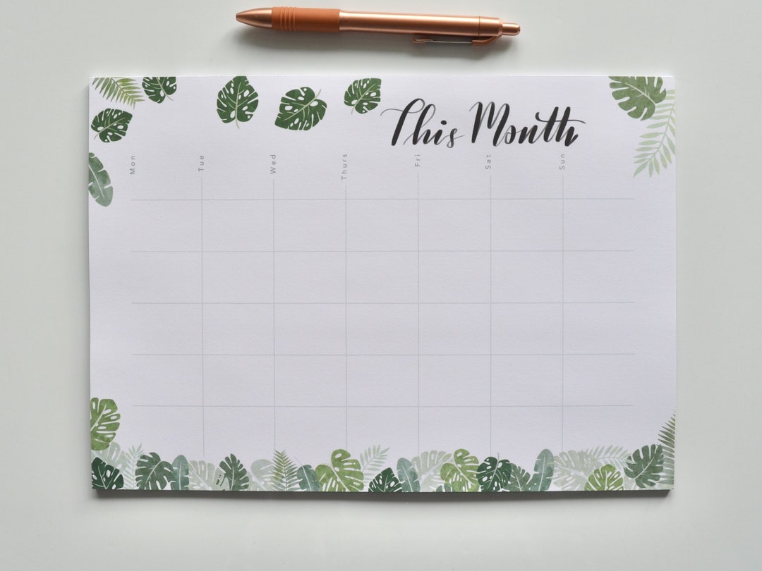 Monstera | A4 Monthly Desk Planner Pad - Leaf Monthly Planner ...