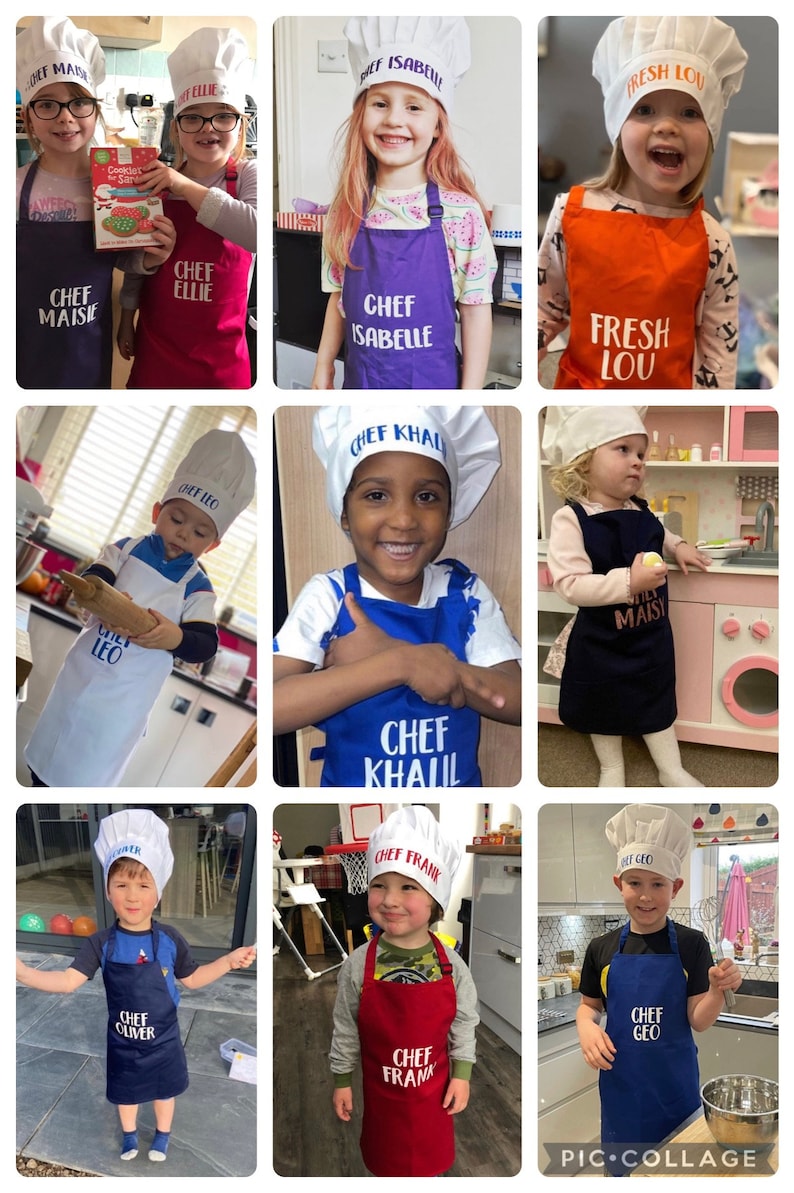 Personalised Kids Chef Set – Apron & Hat for Baking Kitchen Play ...