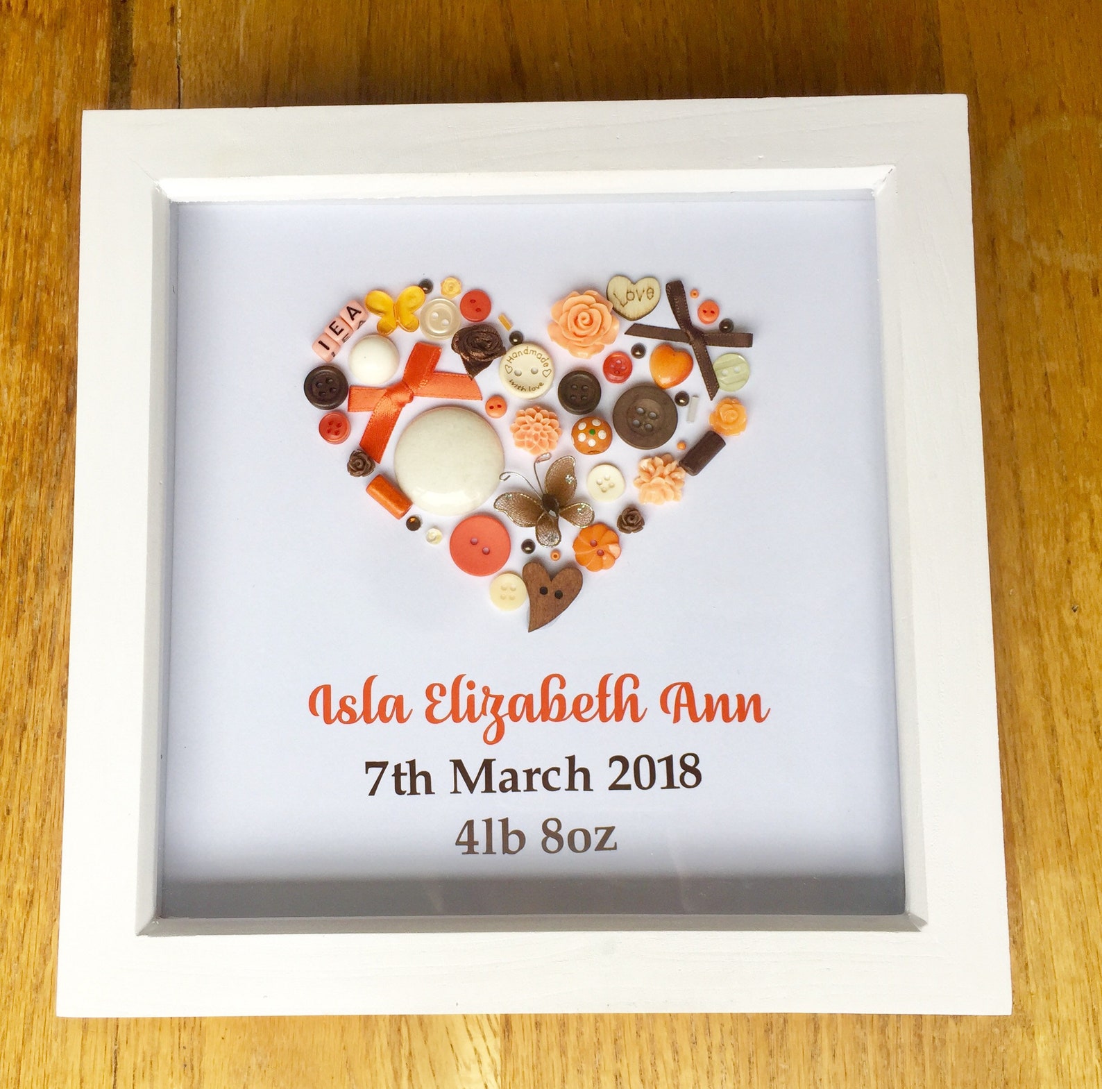 Shadow Box Baby Keepsake - Nursery Frame Birth Details - Embellishment ...