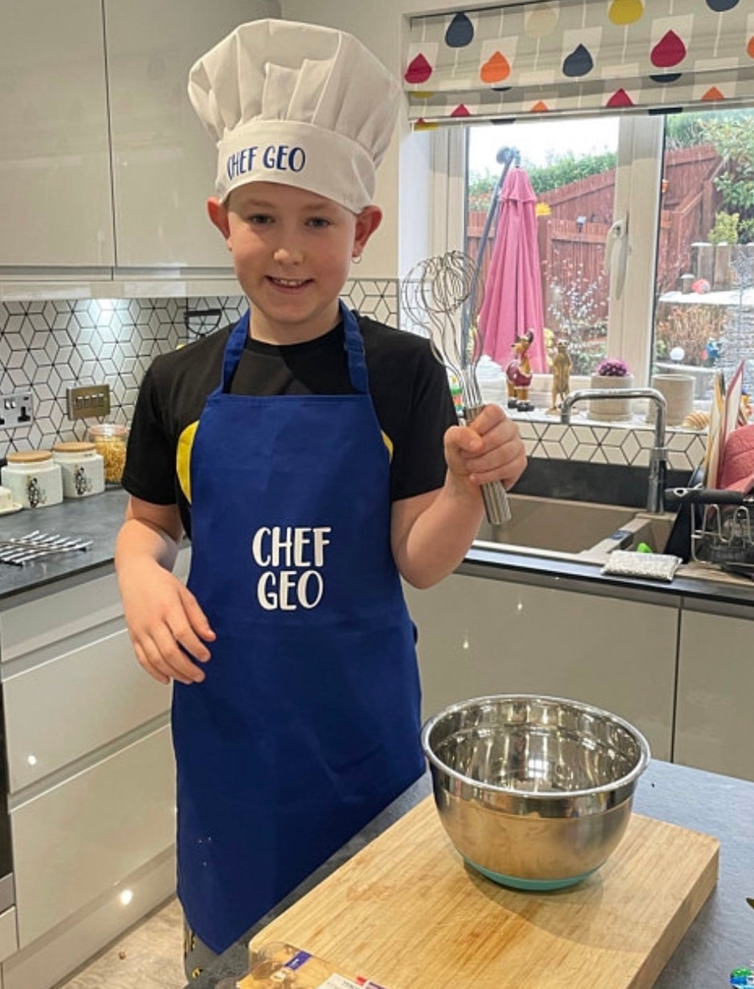Personalised Kids Chef Set – Apron & Hat for Baking Kitchen Play ...