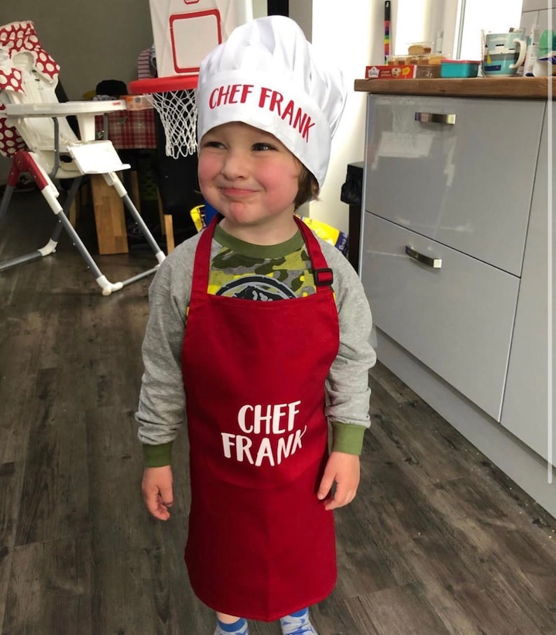 Personalised Kids Chef Set – Apron & Hat for Baking Kitchen Play ...