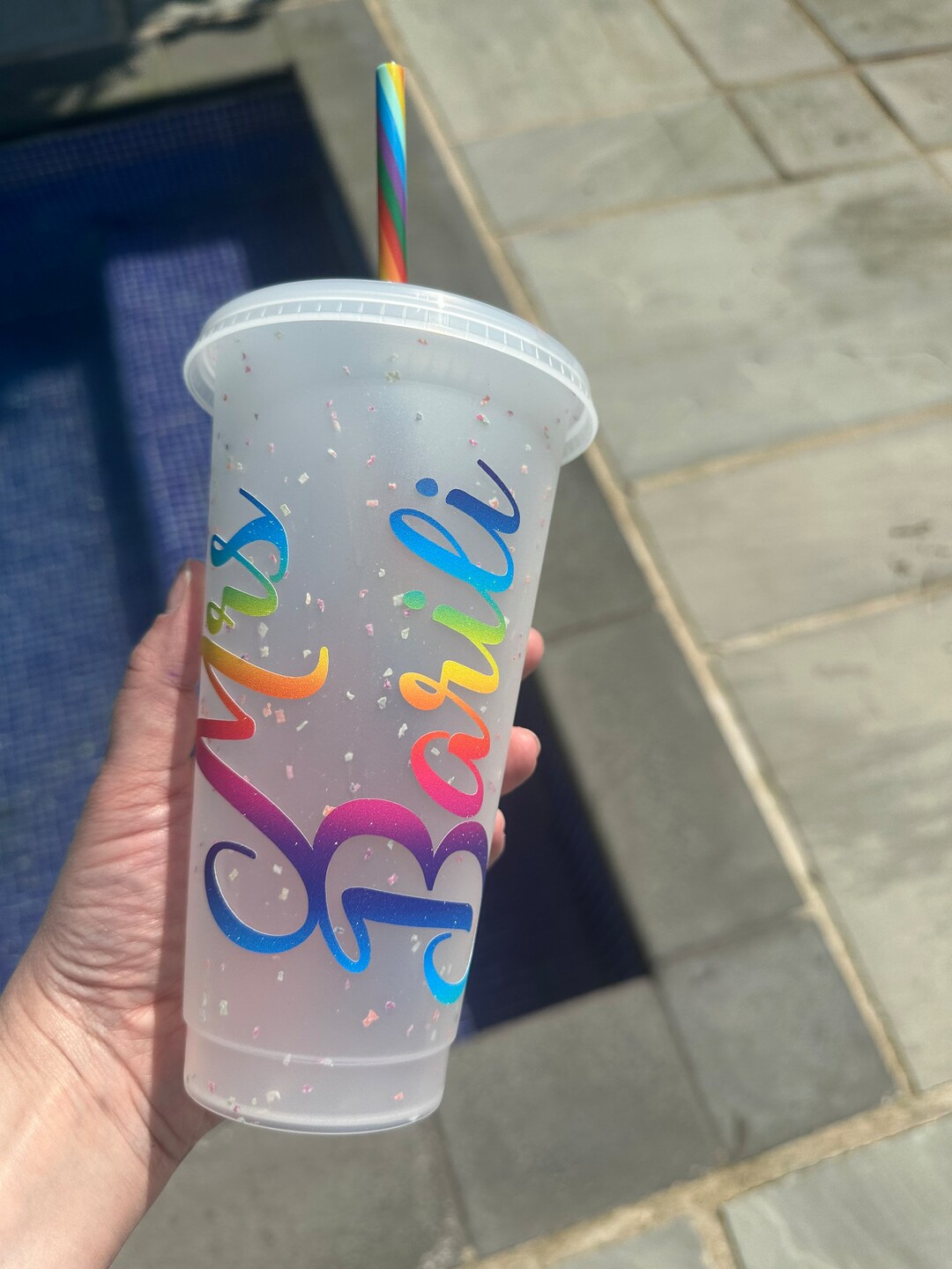 Teacher Gift Rainbow Confetti Colour Change Cup - Personalised Reusable ...
