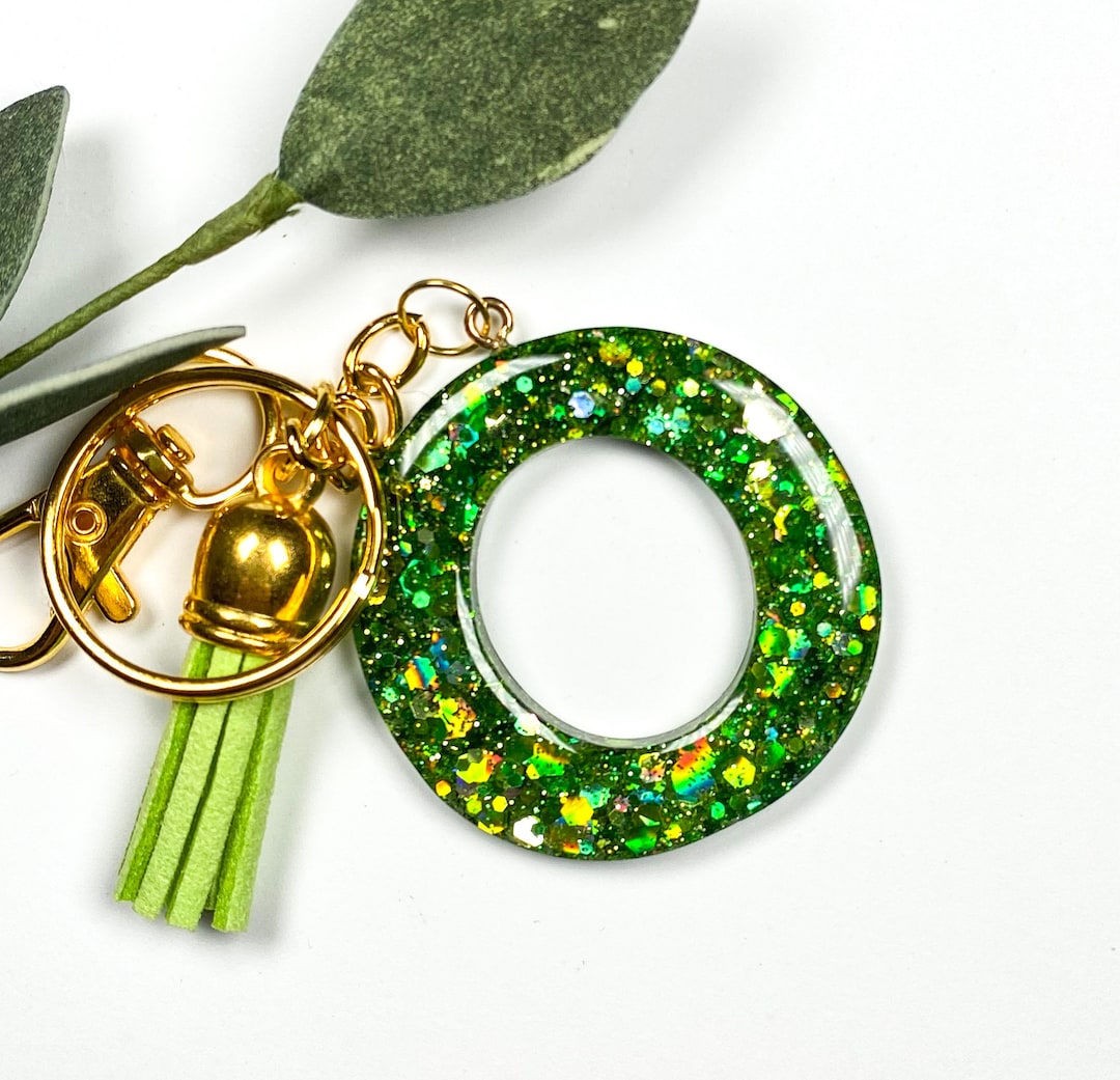 Green Letter Keychain, Custom Alphabet Initial Birthday Gift, Glitter ...