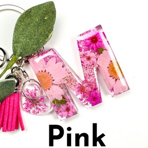 Pressed Flower Resin Keychain, Real Floral Initial Letter Charm for ...