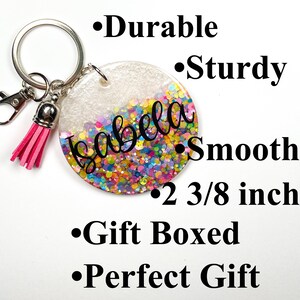 Personalized Keychain, Custom Resin Confetti Glitter Large Handmade ...
