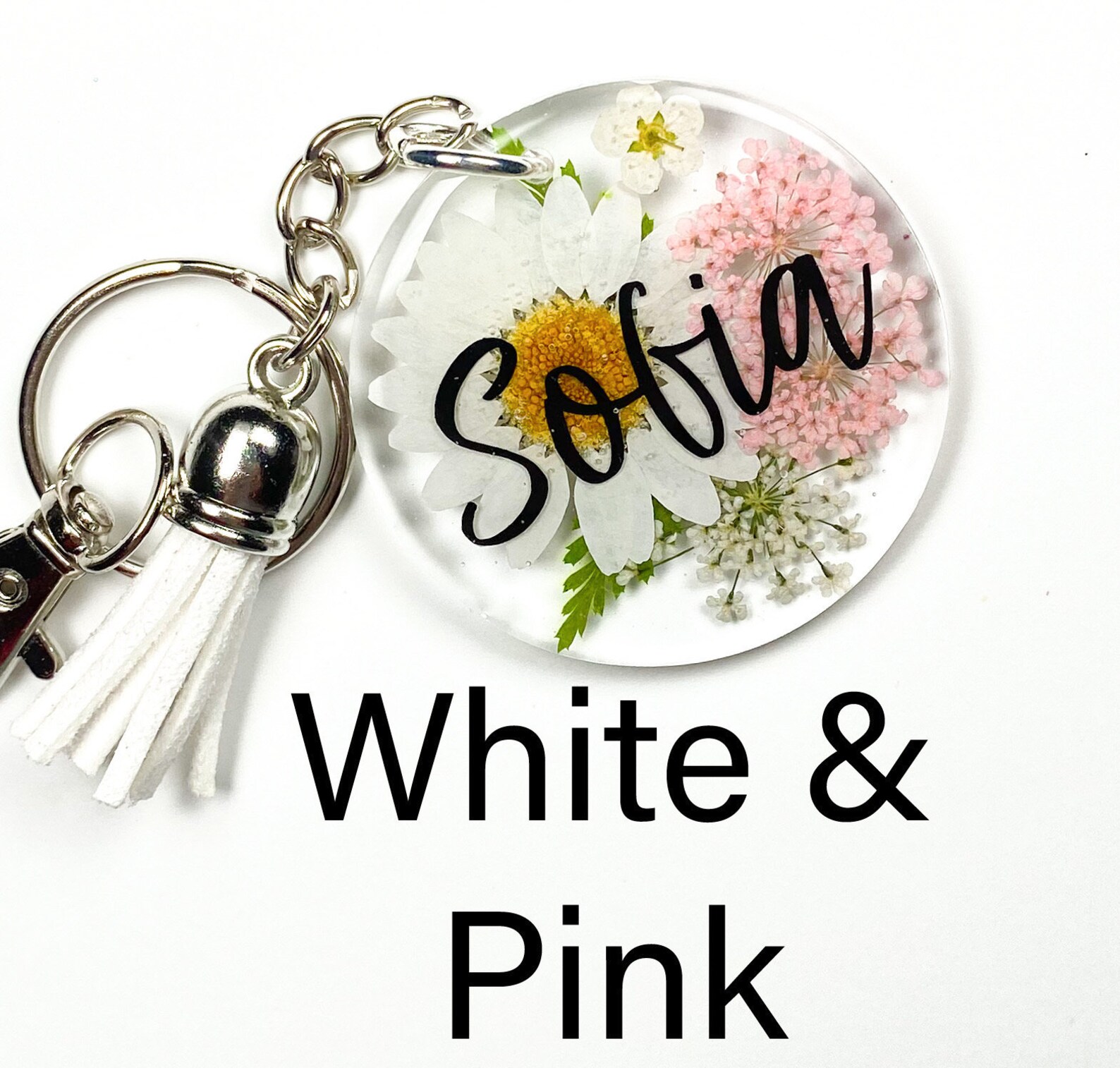 Custom Purple Flower Resin Keychain, Personalized Pressed Dried Floral ...