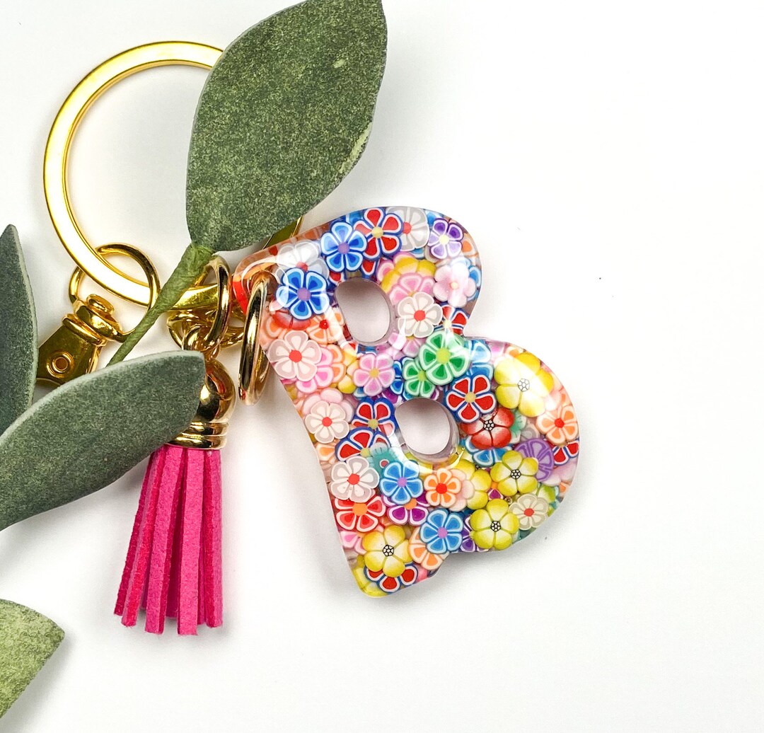 Retro Flower Resin Letter Keychain, Custom Initial Key Charm, Great ...