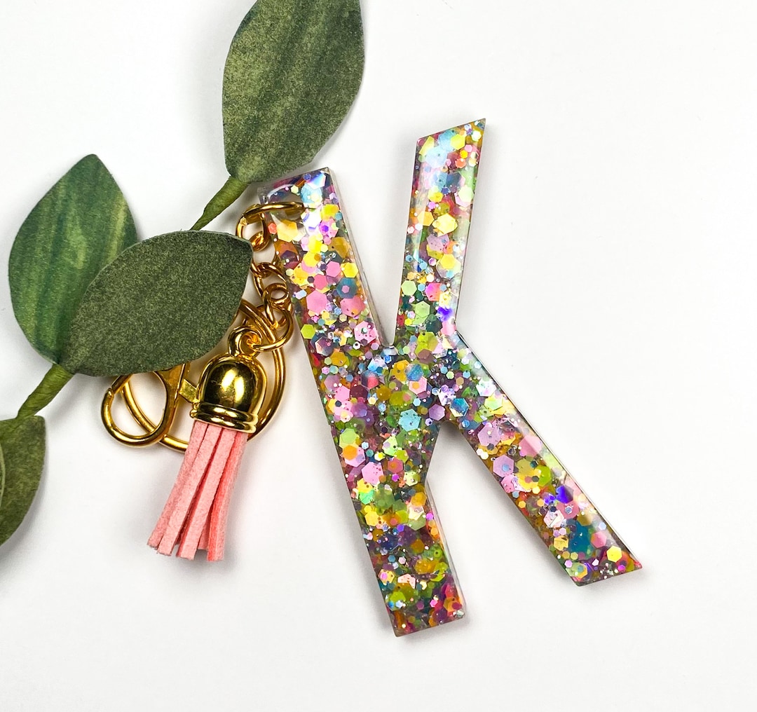 Letter Wristlet Keychain, Alphabet Initial Handbag Tag, Resin Monogram ...