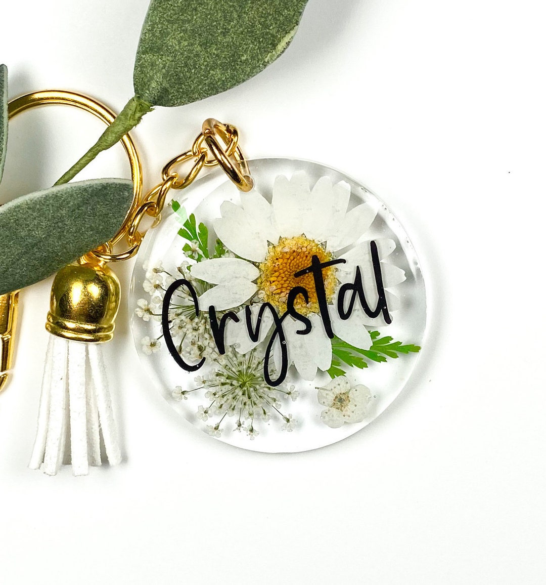 Custom Purple Flower Resin Keychain, Personalized Pressed Dried Floral ...