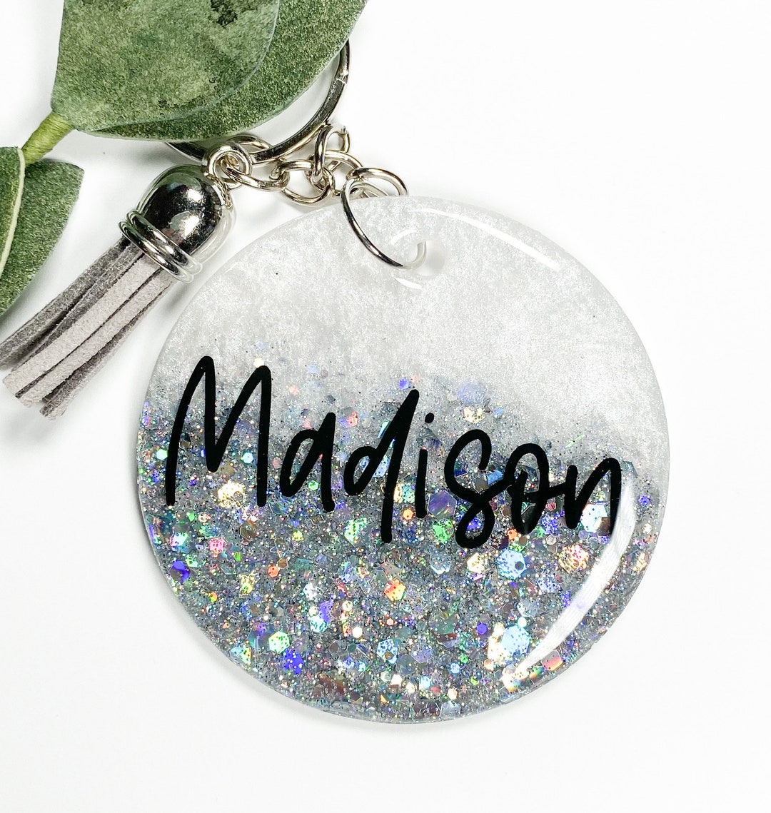 Personalized Keychain, Round Name Key Ring, Custom Silver Backpack Name ...