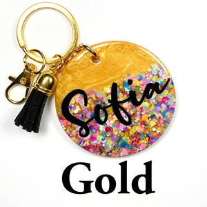 Personalized Keychain, Custom Resin Confetti Glitter Large Handmade ...