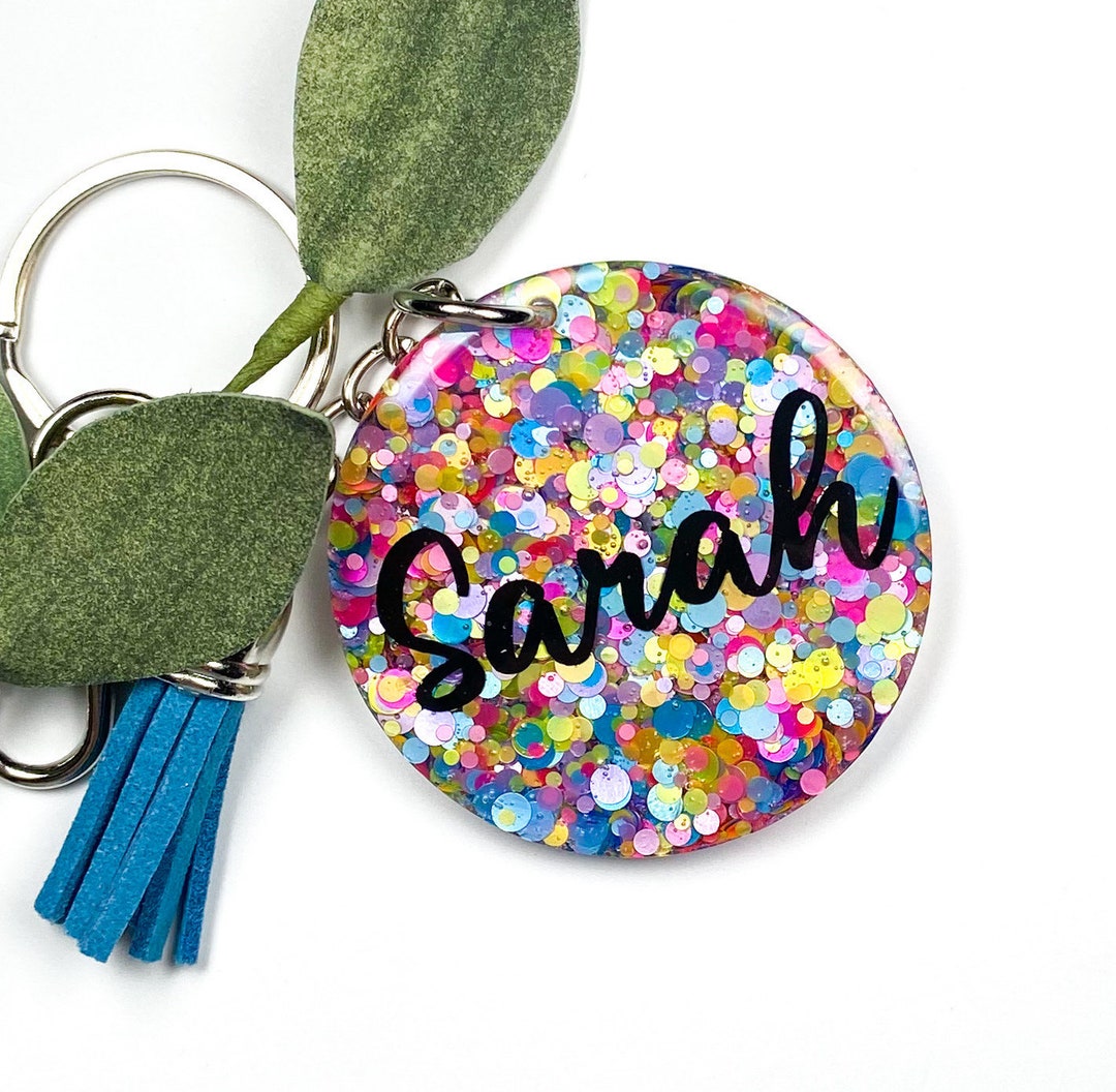 Personalized Confetti Glitter Resin Name Keychain, Womens Unique Gifts ...