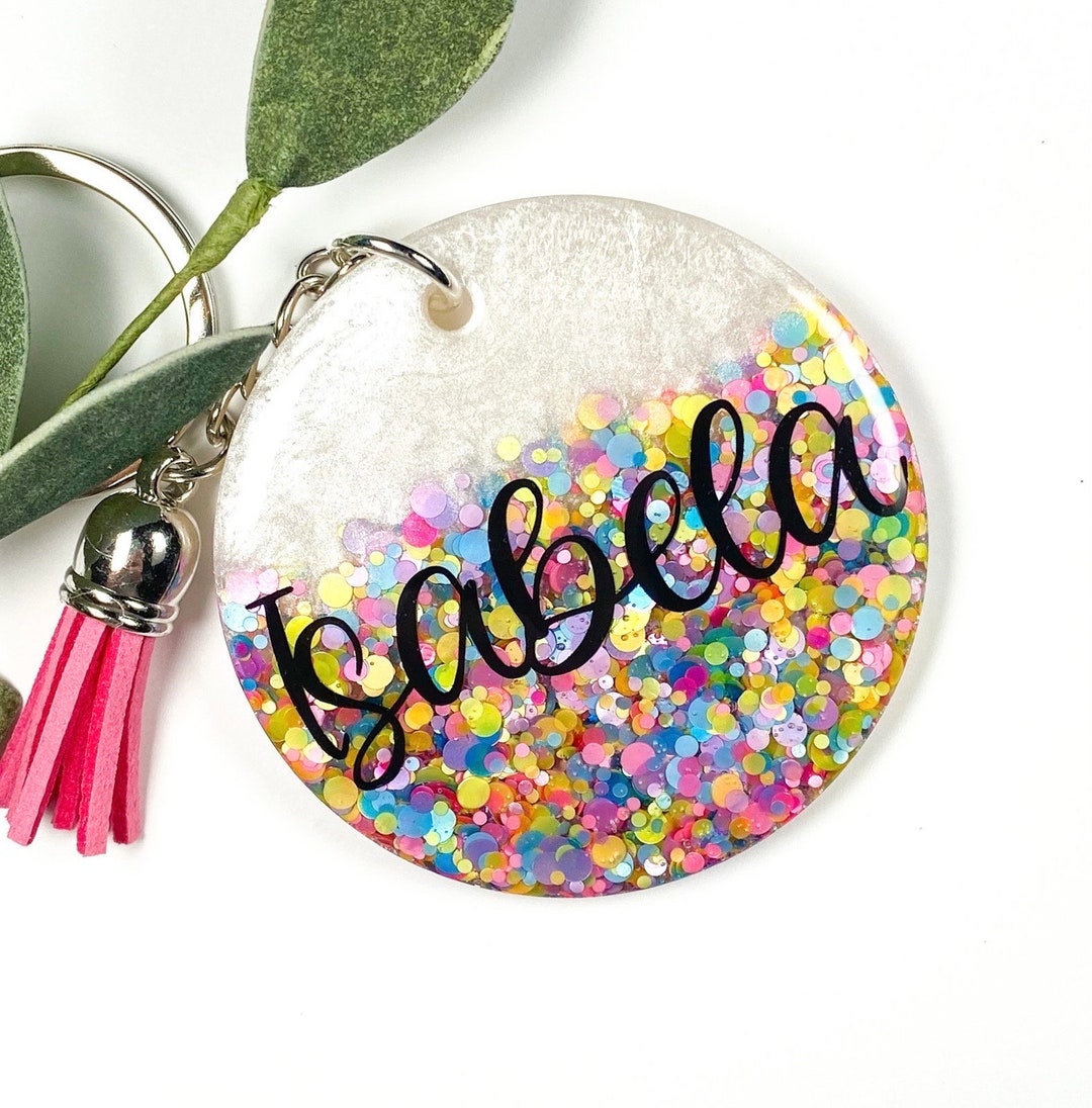 Personalized Resin Keychain, Custom Large Handmade Confetti Glitter ...