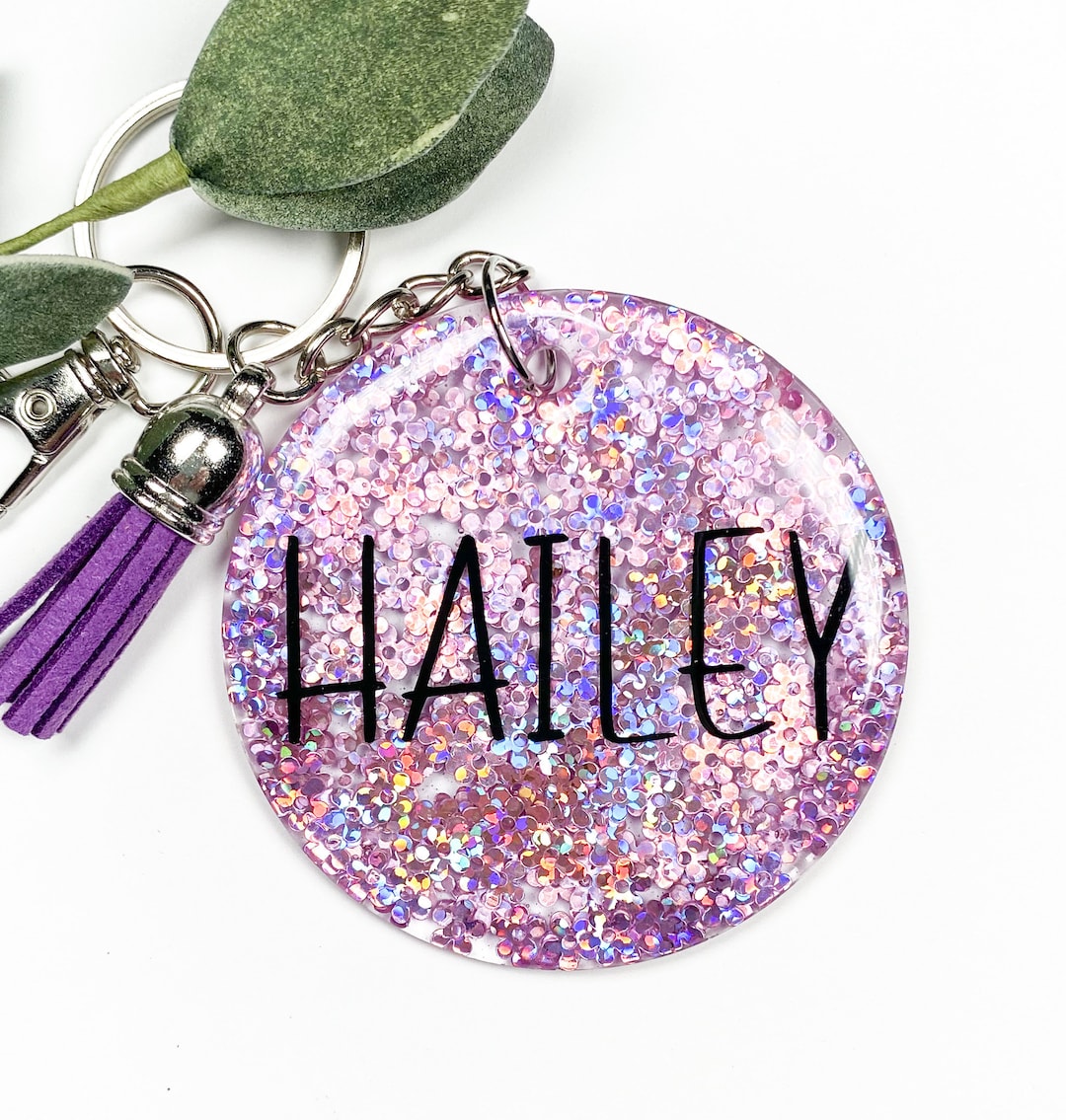 Custom Purple Flower Personalized Keychain, Holographic Lilac Floral ...