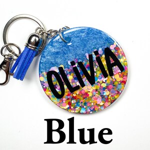 Personalized Keychain, Custom Resin Confetti Glitter Large Handmade ...