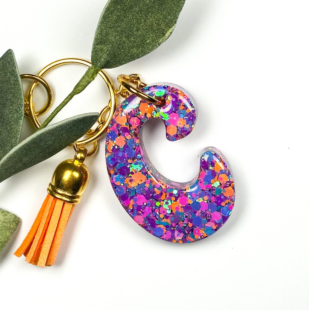 Resin Letter Keychain, Choose Your Color, Vintage Retro Alphabet Pink ...