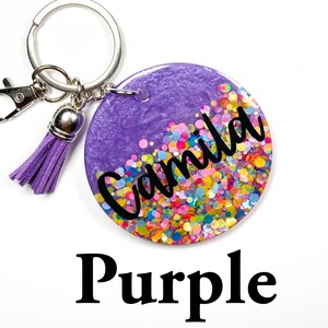 Personalized Keychain, Custom Resin Confetti Glitter Large Handmade ...
