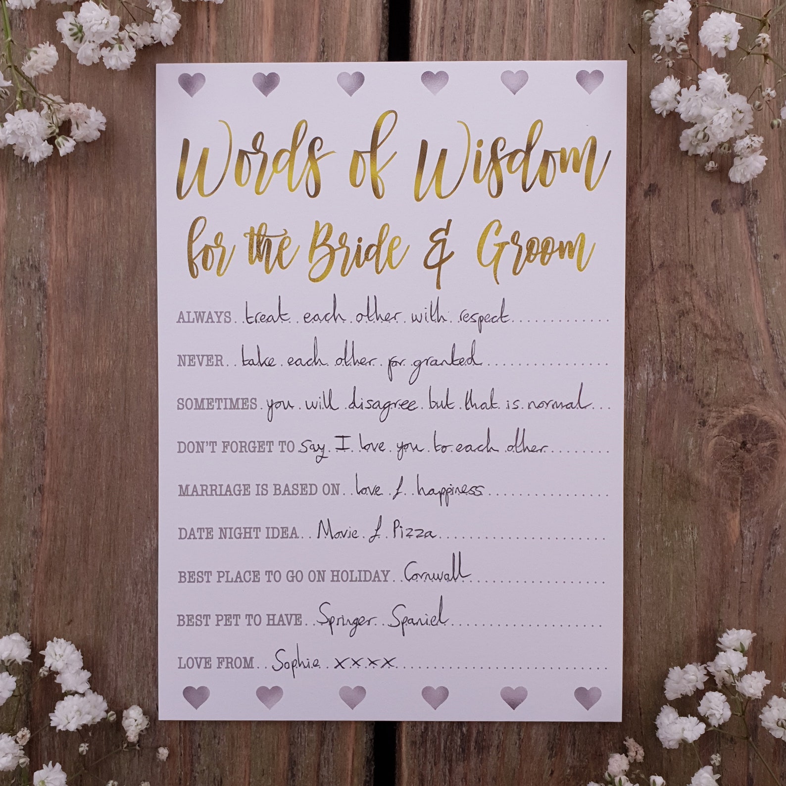 Wedding Advice Cards - 'words of Wisdom for the Bride & Groom' - 1 Pack ...