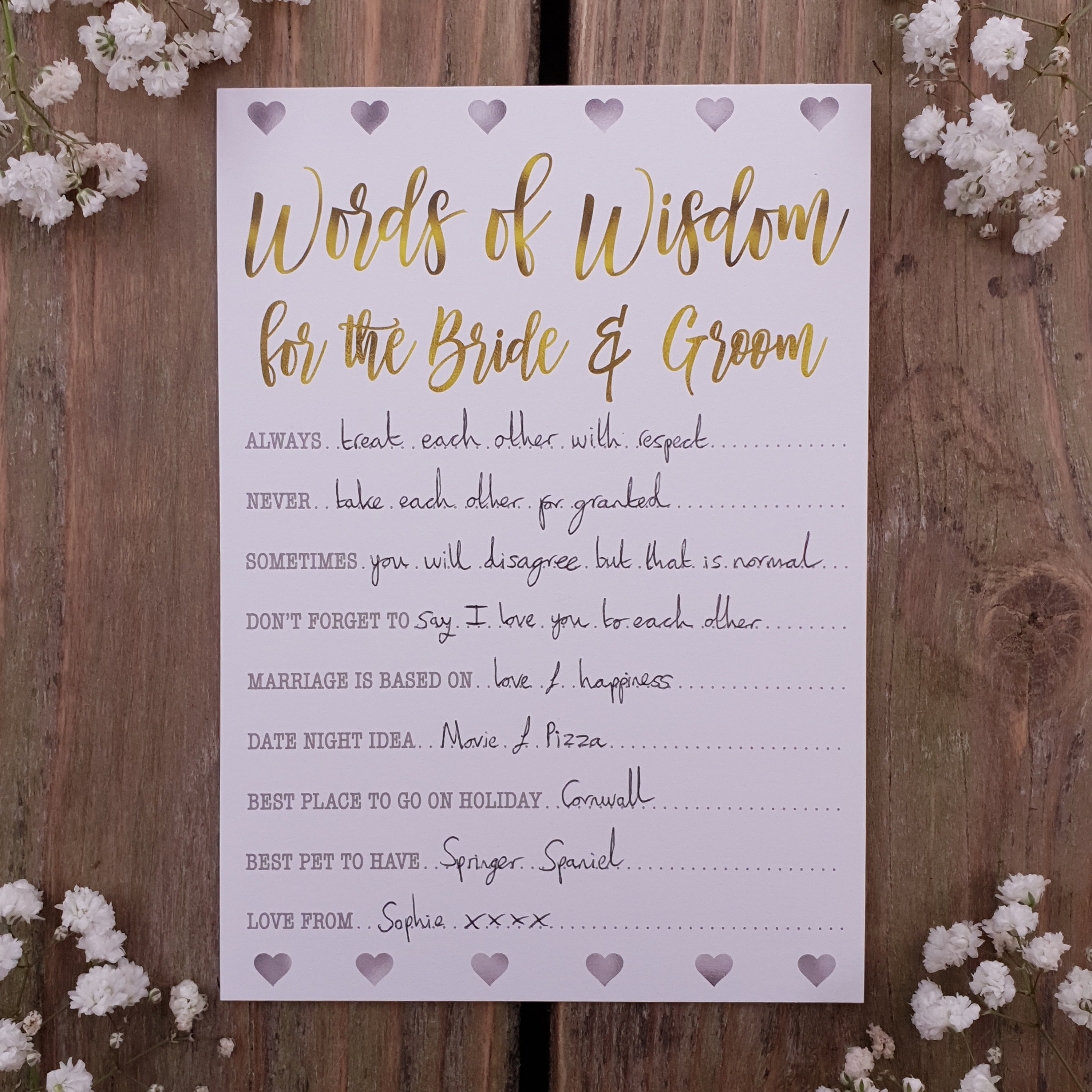 Wedding Advice Cards - 'words of Wisdom for the Bride & Groom' - 1 Pack ...