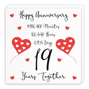 19th Wedding Anniversary Card - 19 Years Together - Happy Anniversary ...