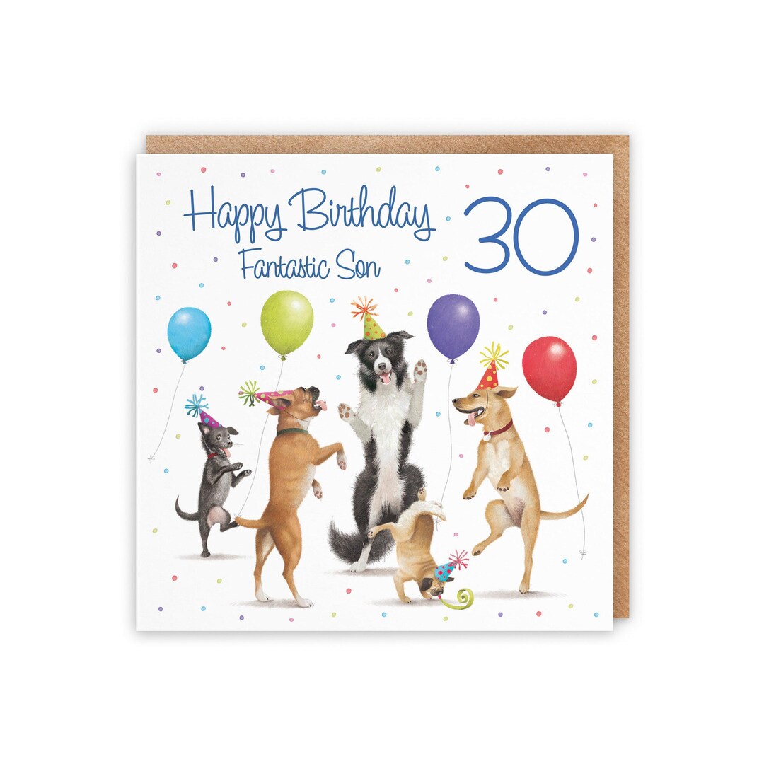 Hunts England 30th Son Birthday Card - Dancing Dogs - Happy Birthday ...
