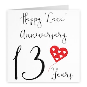 13th Wedding Anniversary Card - Happy 'lace' Anniversary - 13 Years ...