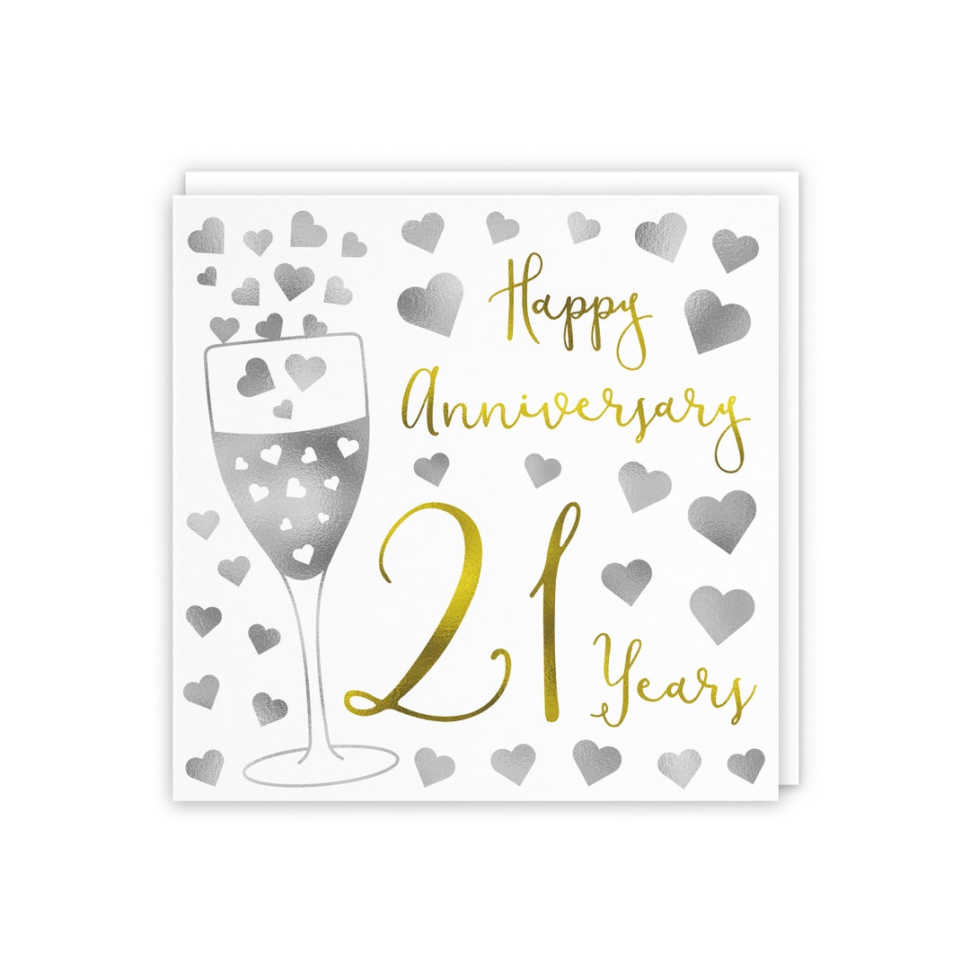 21st Wedding Anniversary Card Happy Anniversary 21 Years Silver Hearts ...