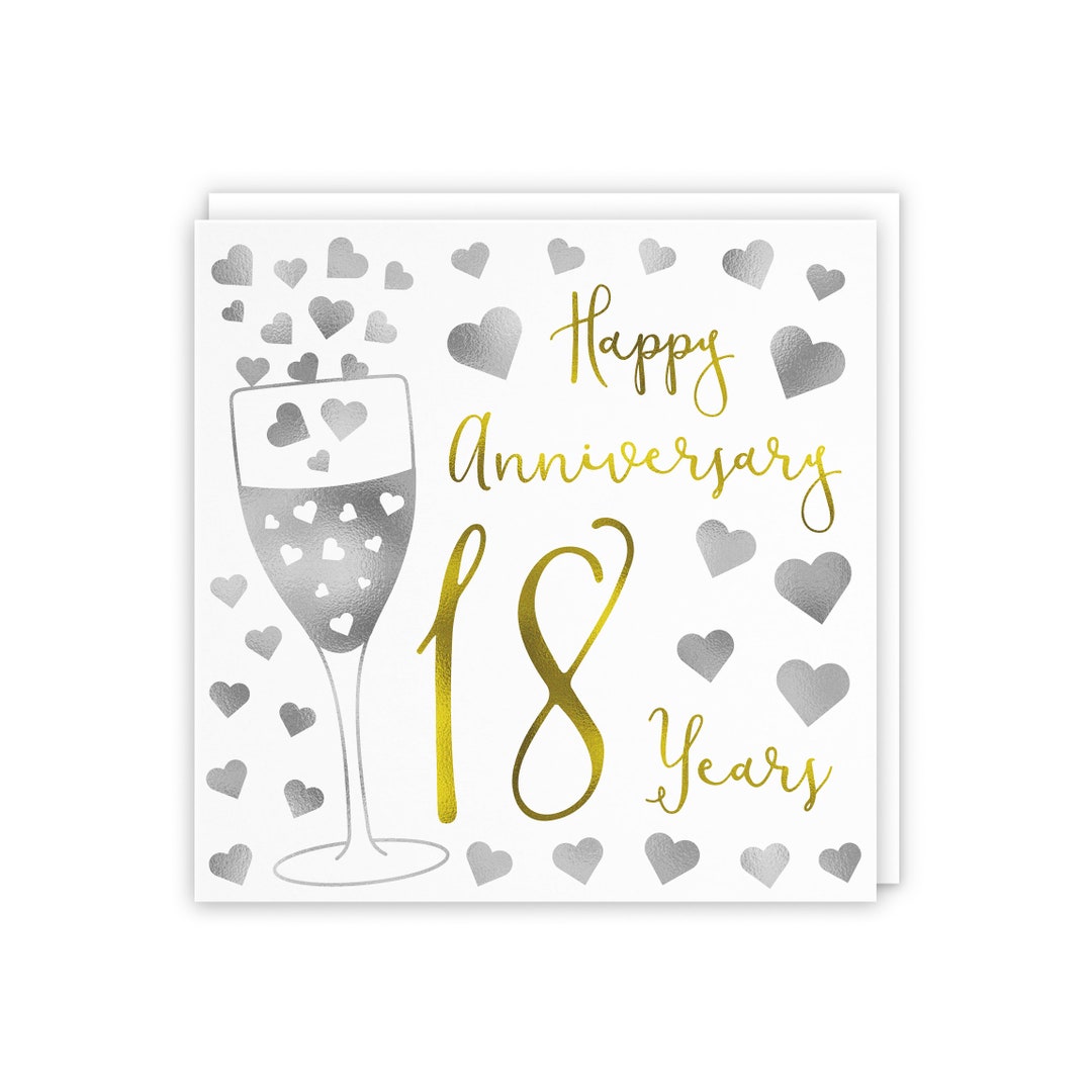 18th Wedding Anniversary Card 'happy Anniversary' '18 Years' Silver ...