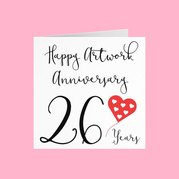 26th Wedding Anniversary Card Happy Artwork Anniversary 26 Etsy UK