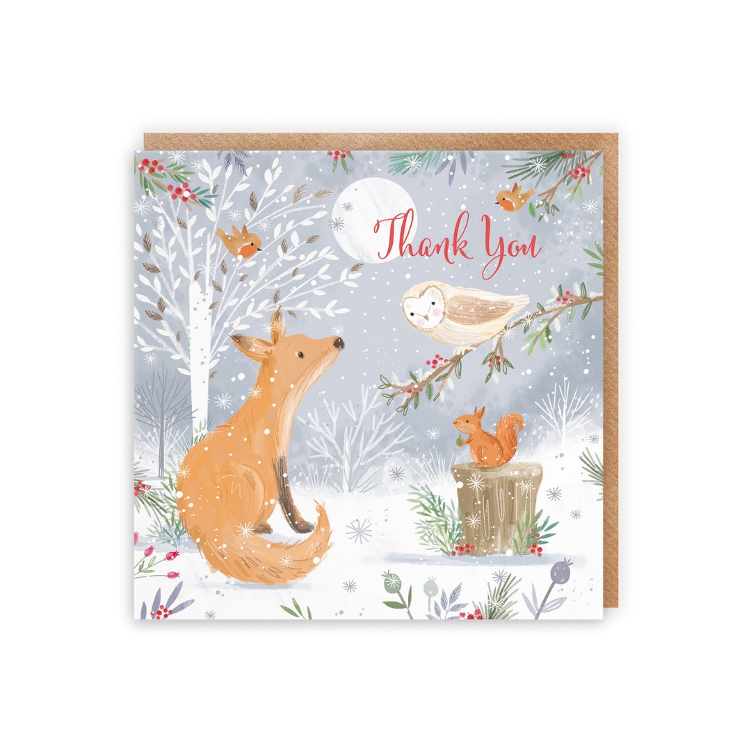 Hunts England Thank You Cute Fox Christmas Card - Etsy